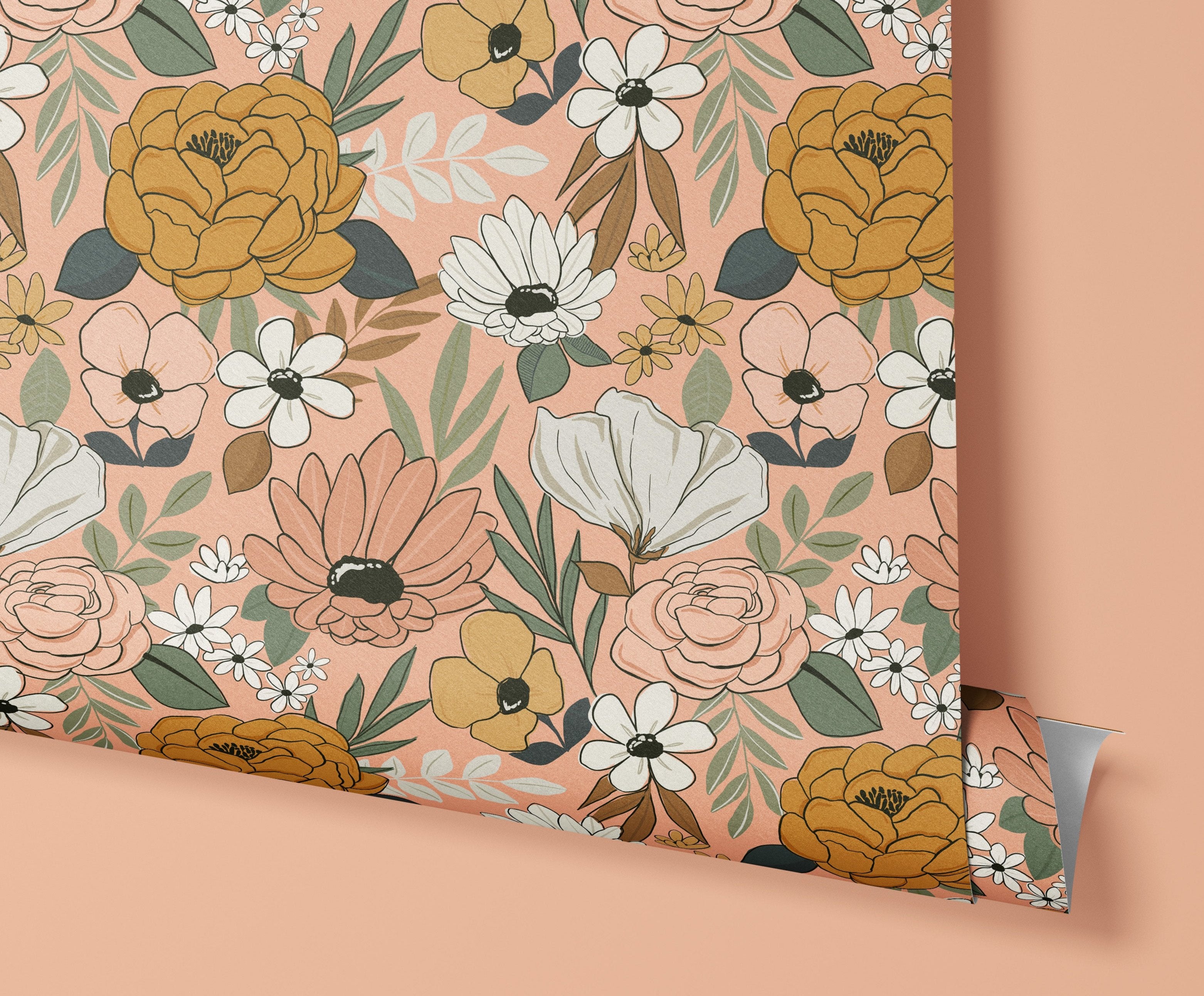 Blush Botanica | Pastel Floral Removable Contact Paper for Shelves, Ca ...