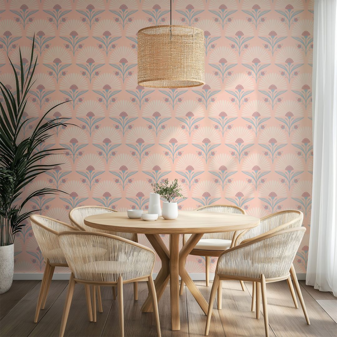 Coral Bloom Wallpaper – Pink & Blue Floral Design | James & Colors ...