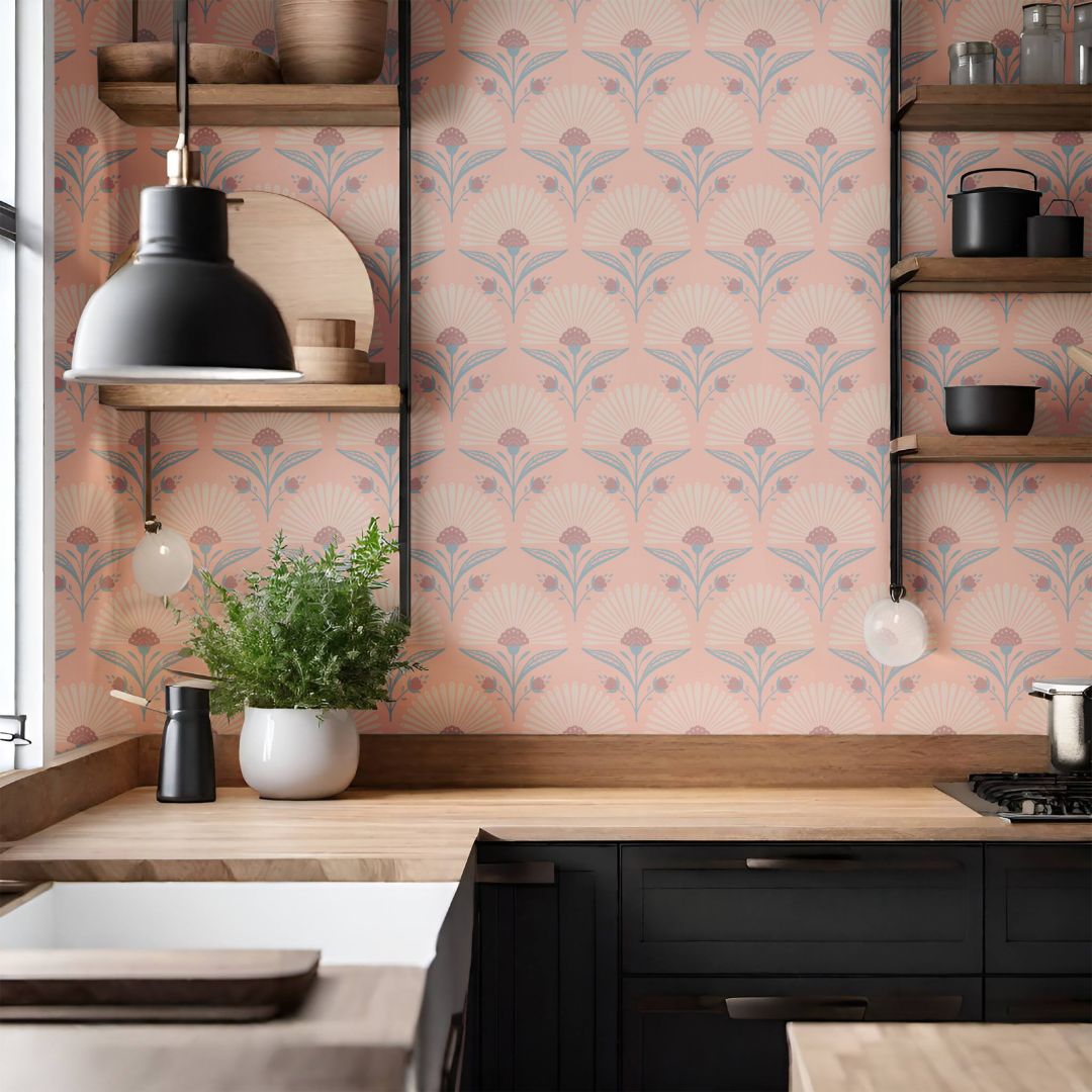 Coral Bloom Wallpaper – Pink & Blue Floral Design | James & Colors ...