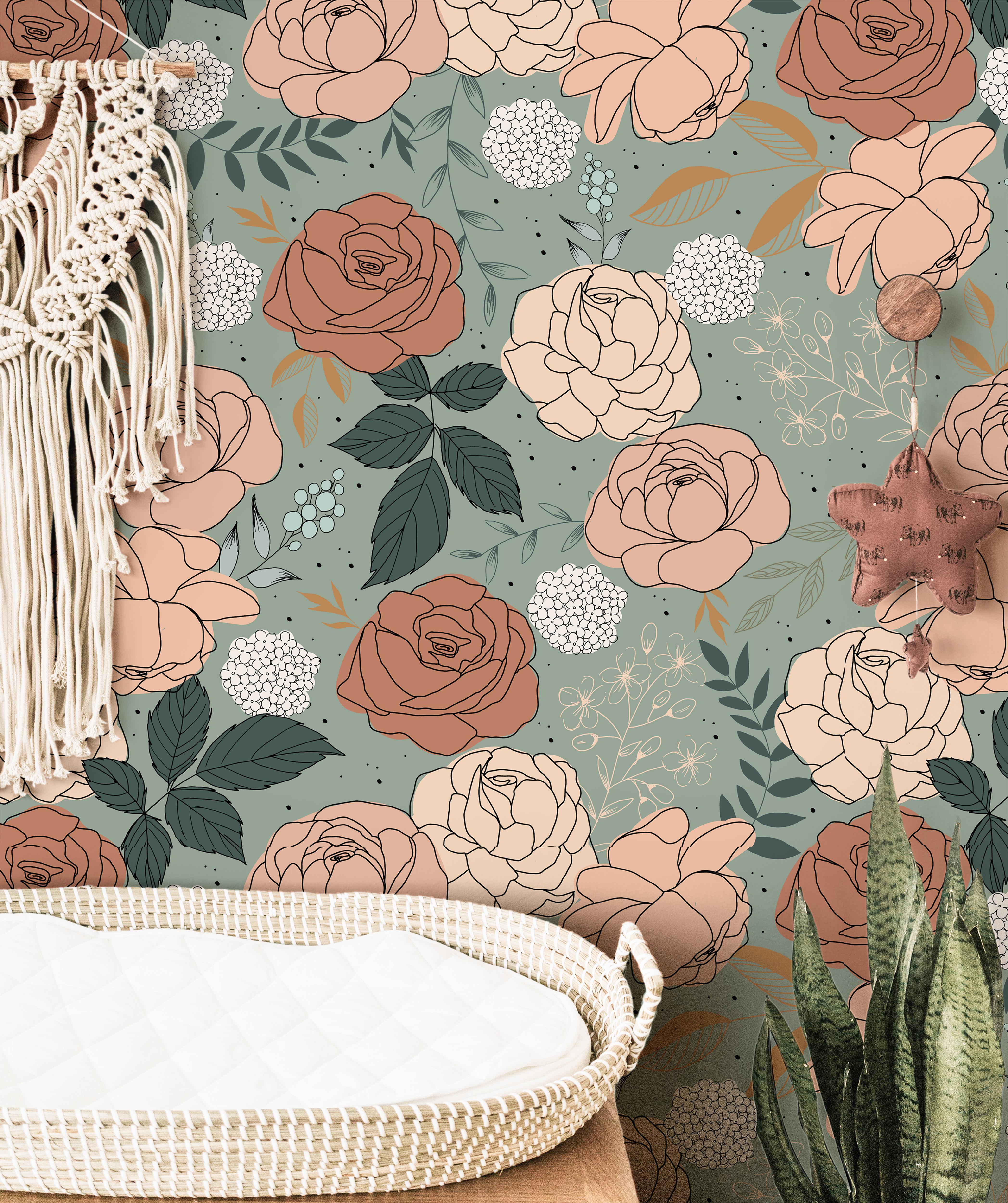 Blush Grove – Sage Floral Nursery Wallpaper 166 – James And Colors