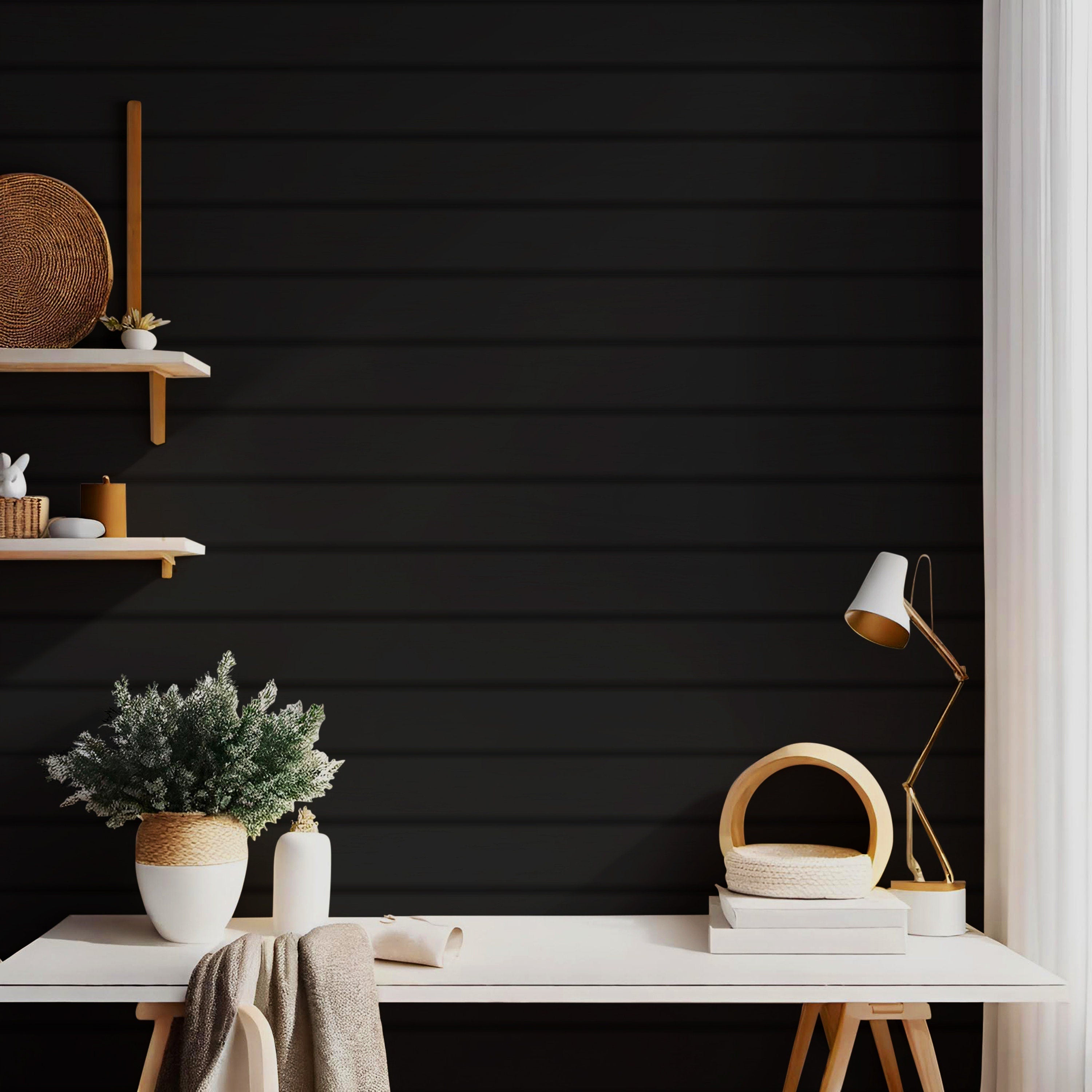Black Shiplap Wallpaper Peel and Stick Wallpaper Removable Wallpaper W ...