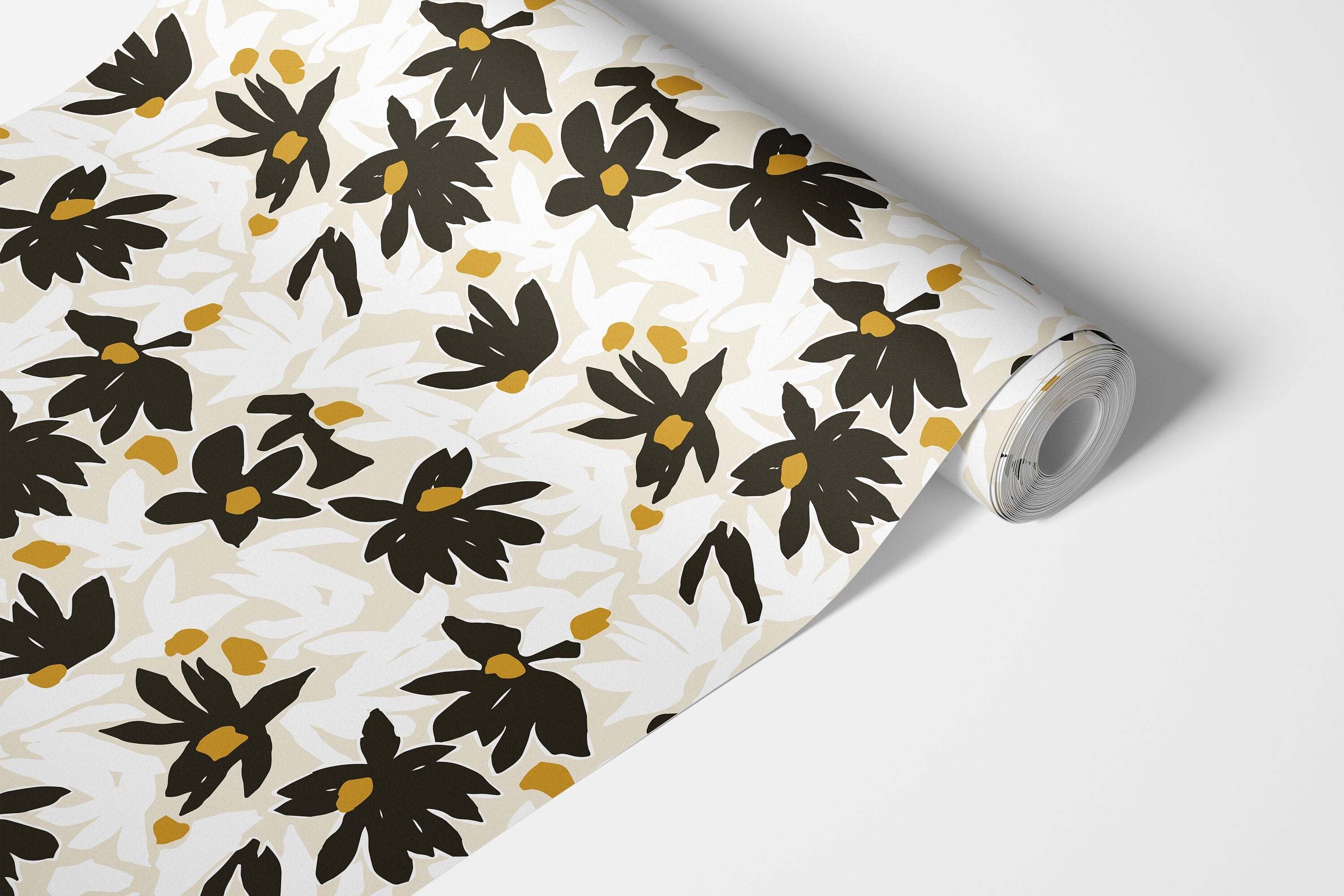 Moody Meadow | Golden Floral Removable Contact Paper for Shelves, Cabi ...
