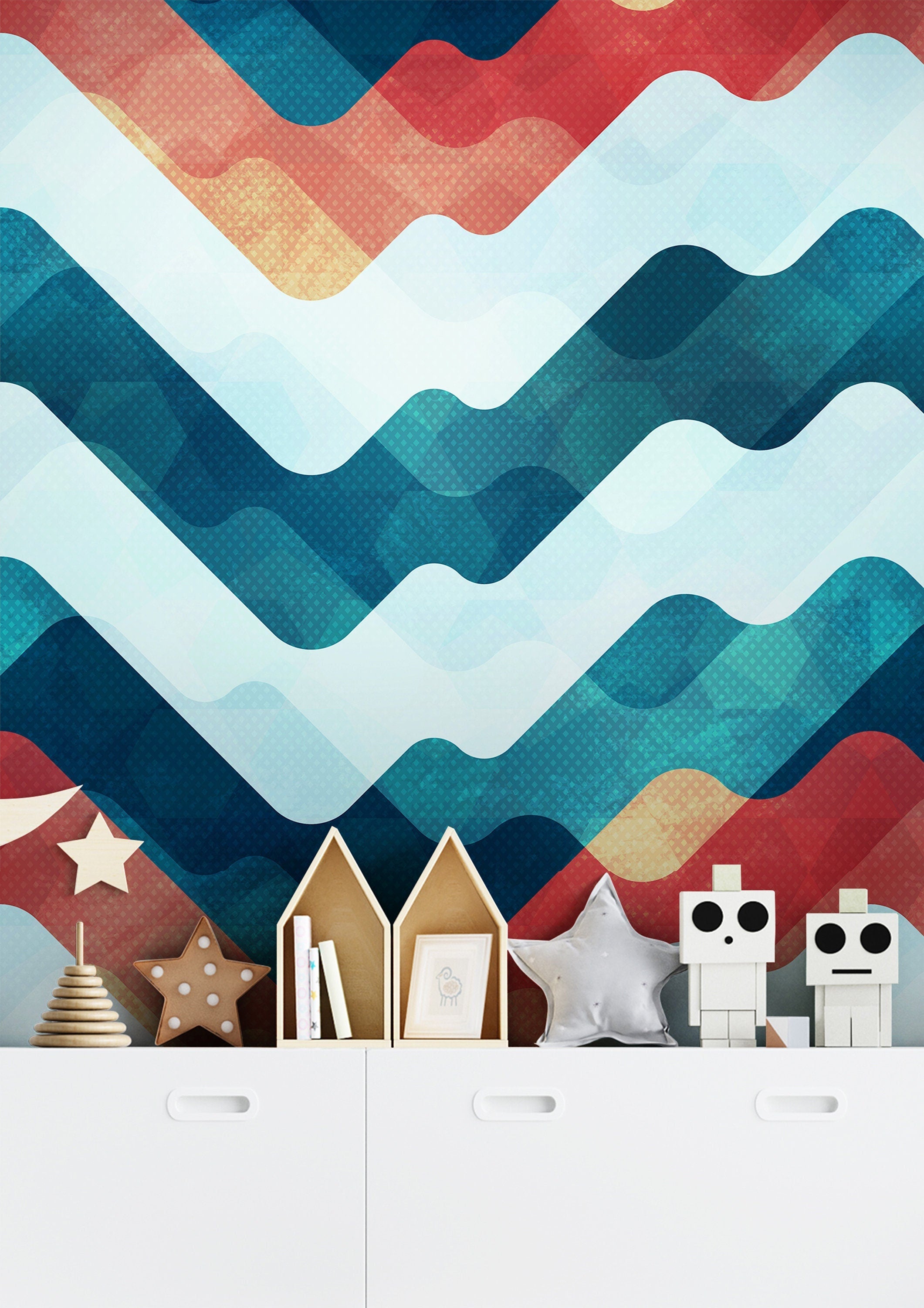 Blue Abstract Landscape Wallpaper | Boys Nursery Wallpaper | Kids Wall ...