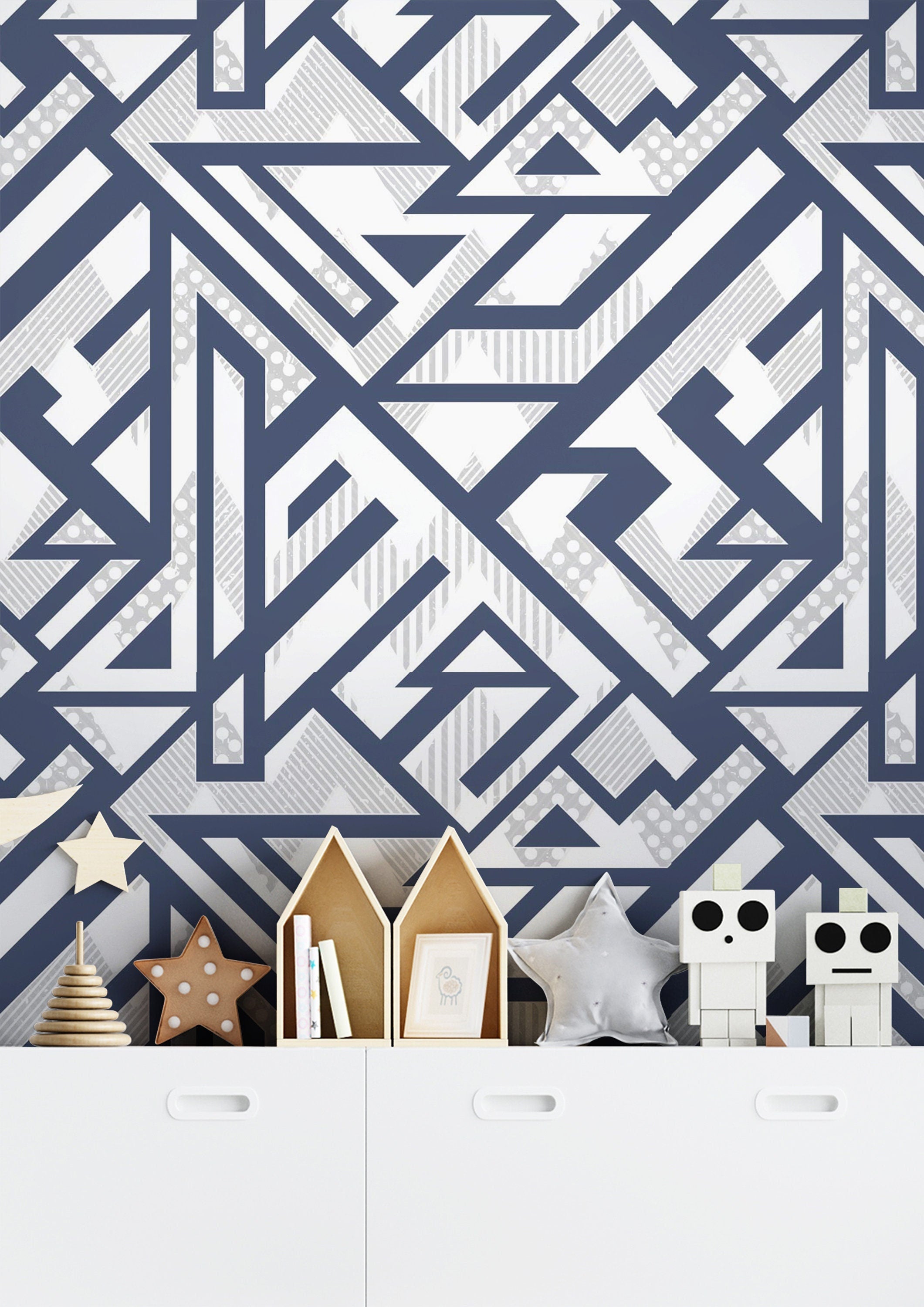 Removable Blue Geometric Wallpaper | Boys Nursery Wallpaper | Kids Wal ...