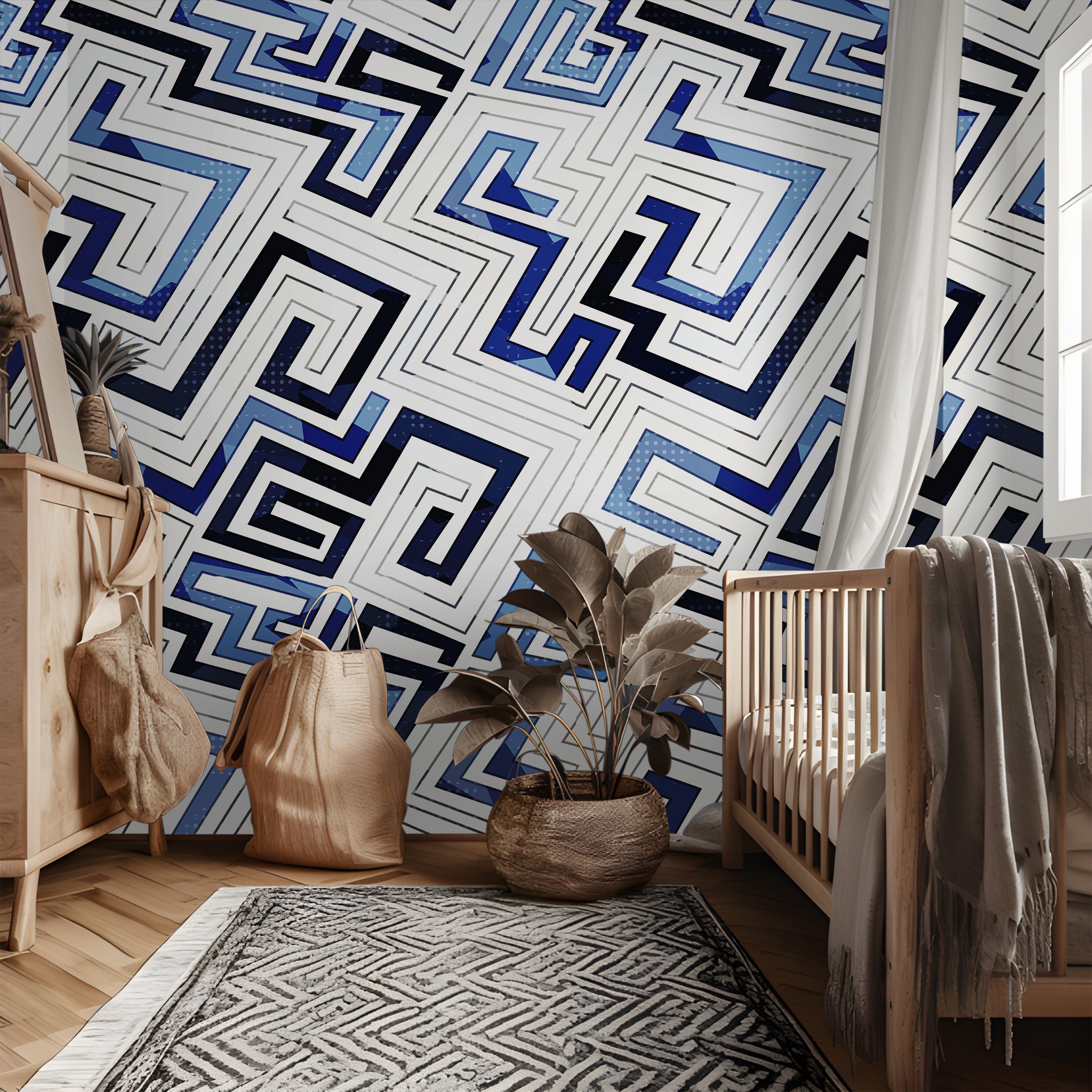 Removable Blue Geometric Wallpaper | Boys Nursery Wallpaper | Kids Wal ...
