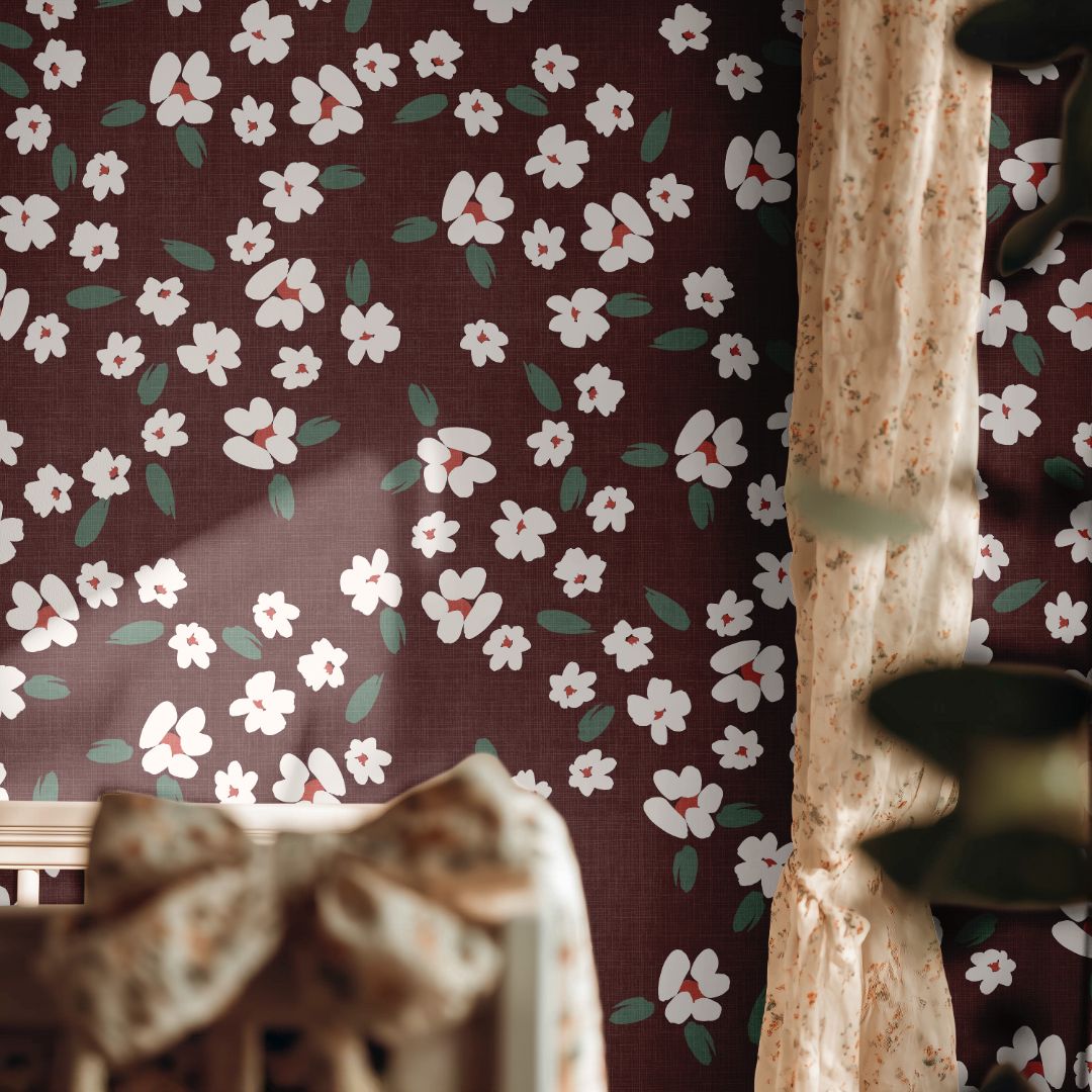 Petals in Merlot Floral Wallpaper 2224 | James & Colors – James And Colors