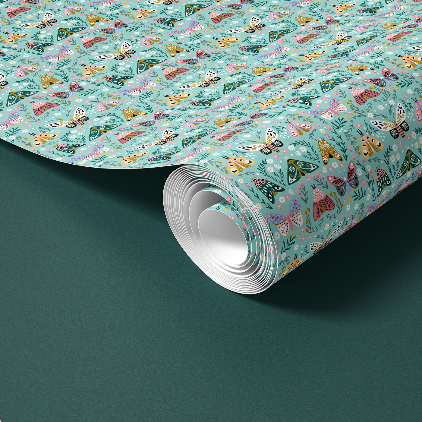 Moth Meadow Turquoise Contact Paper – 1951 – James And Colors