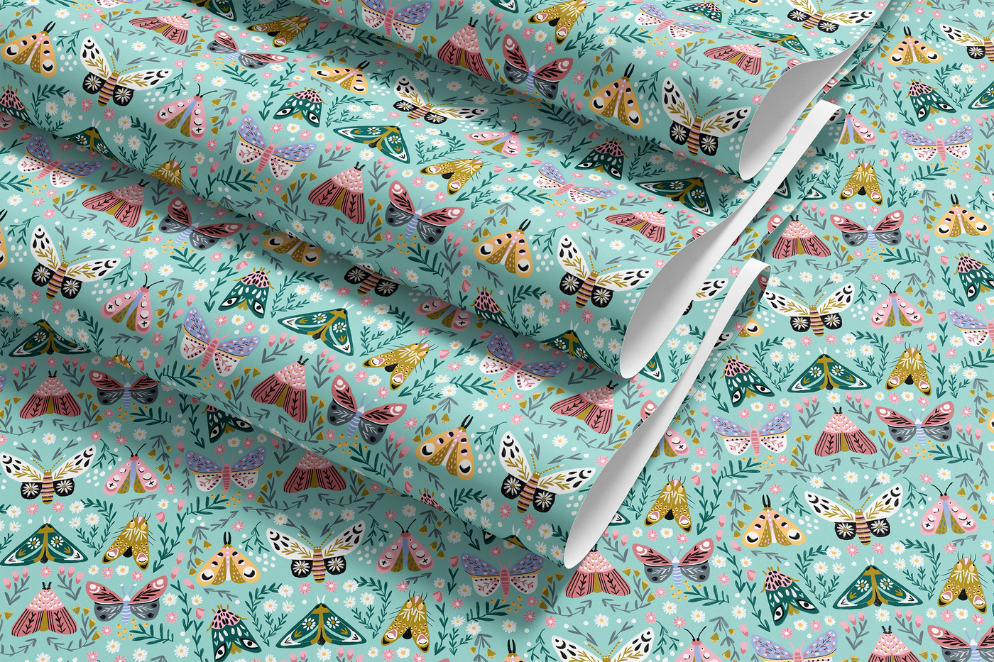 Moth Meadow Turquoise Contact Paper – 1951 – James And Colors