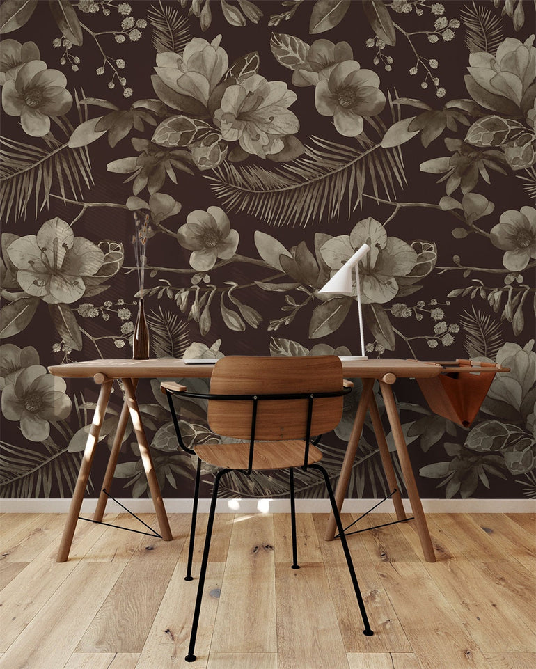 Sepia Dark Floral Wallpaper | Removable Wallpaper | Peel And Stick ...