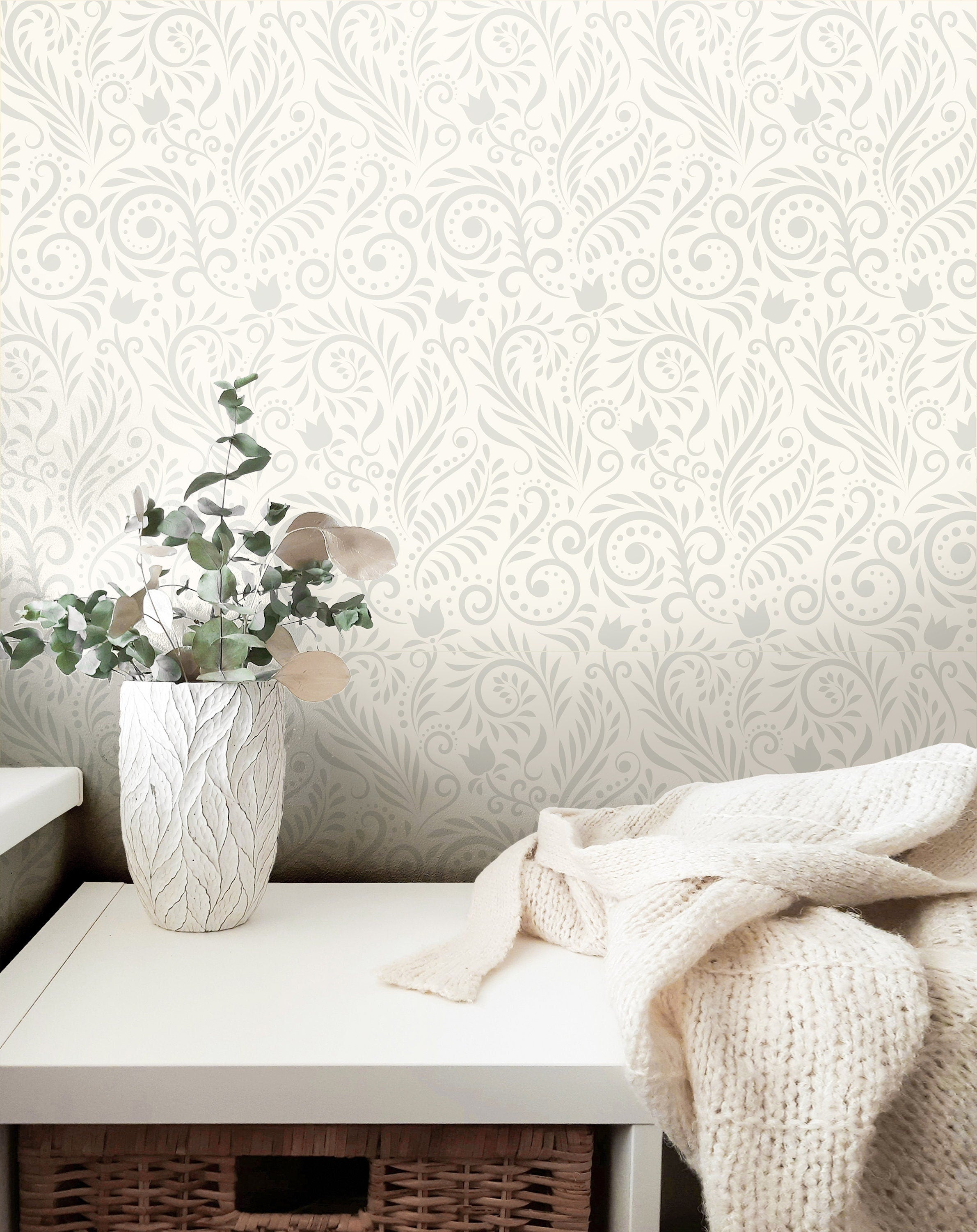 Wallpaper Peel and Stick Wallpaper Neutral Cream Ornamental Removable ...