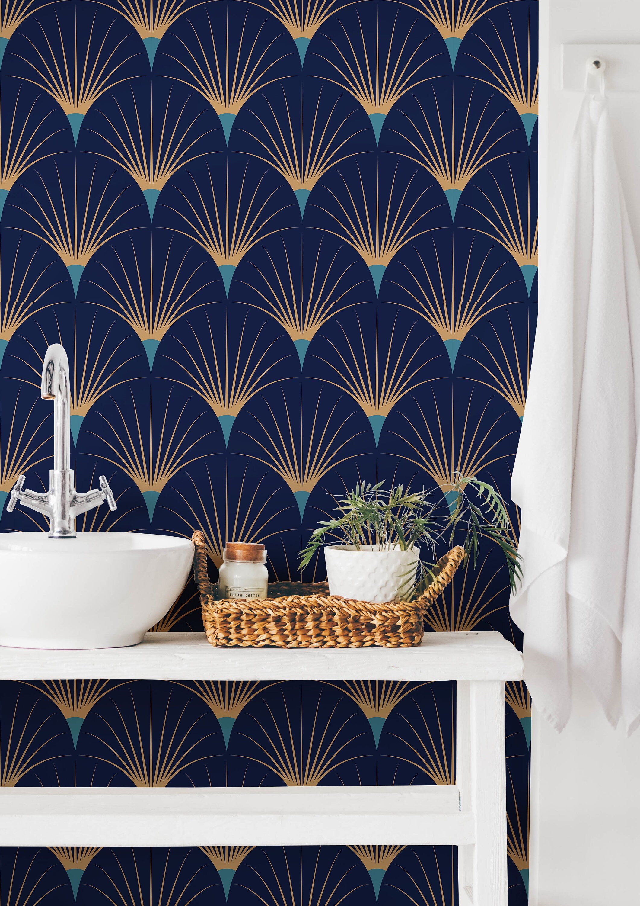 Wallpaper Peel and Stick Wallpaper Navy Gold Deco Art Removable ...