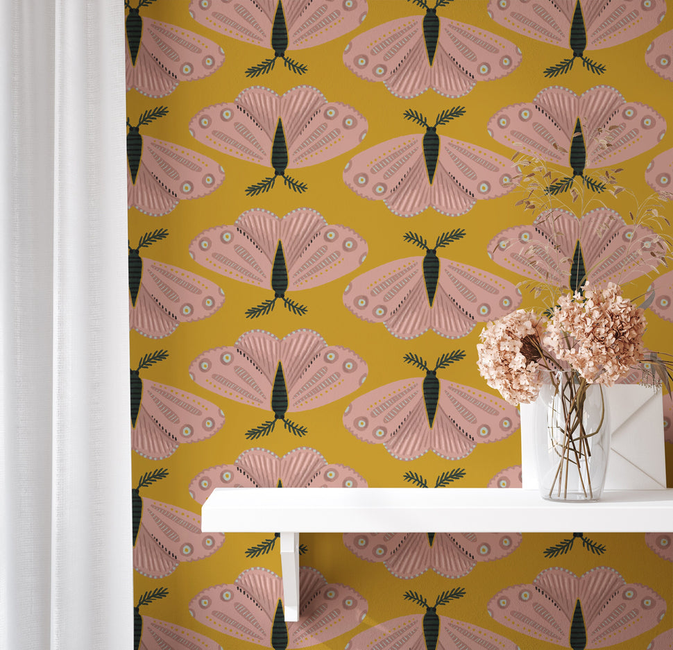 Wallpaper Peel and Stick Wallpaper Large Boho Moth Removable Wallpaper ...
