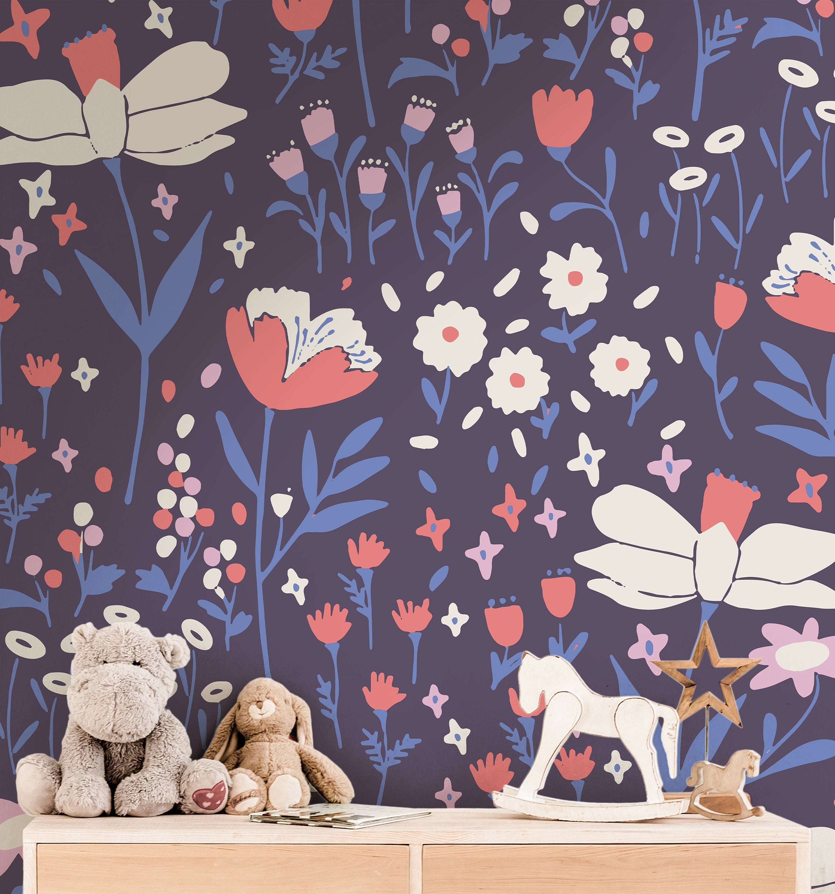 Purple Garden Large Floral Wallpaper | Girls Nursery Wallpaper | Kids ...