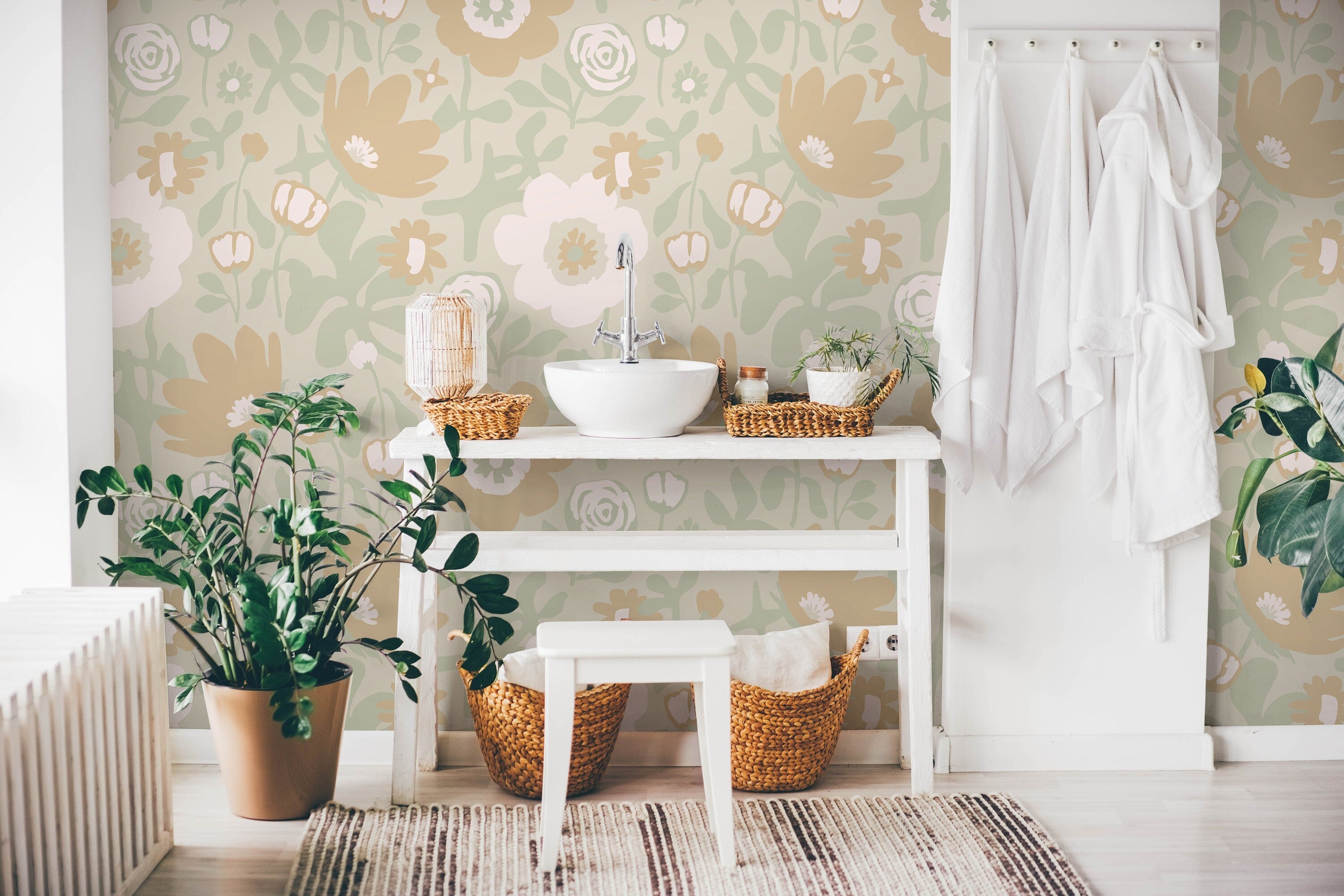 Muted Neutral Floral Wallpaper Peel and Stick Wallpaper Removable Wall ...
