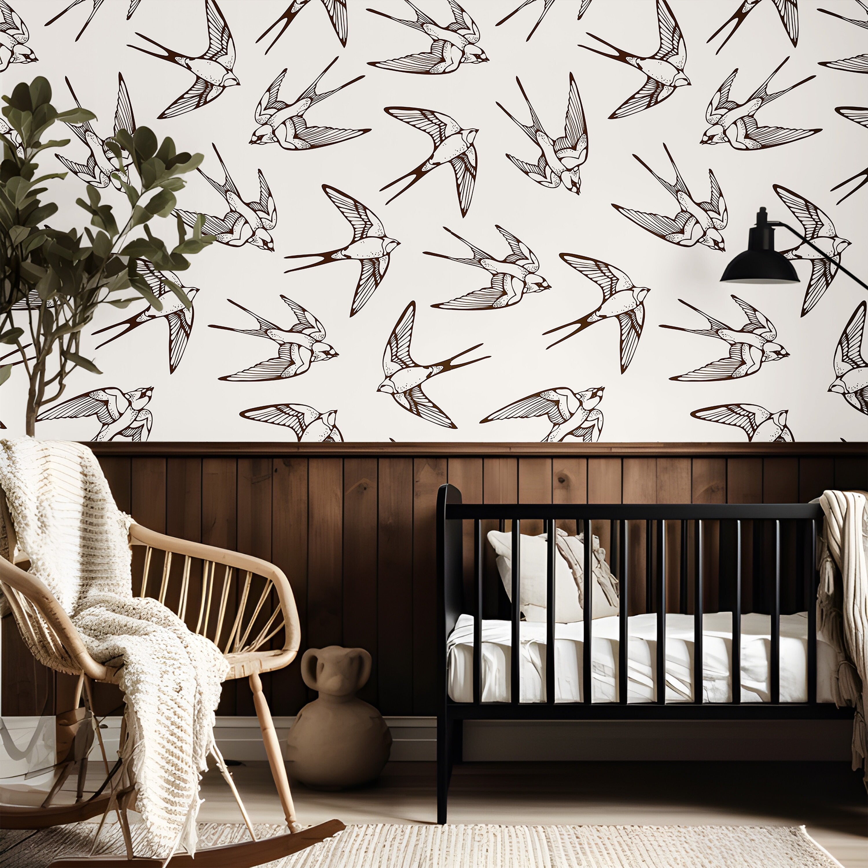 Removable Modern Sparrows Wallpaper | Boys Nursery Wallpaper | Kids Wa ...