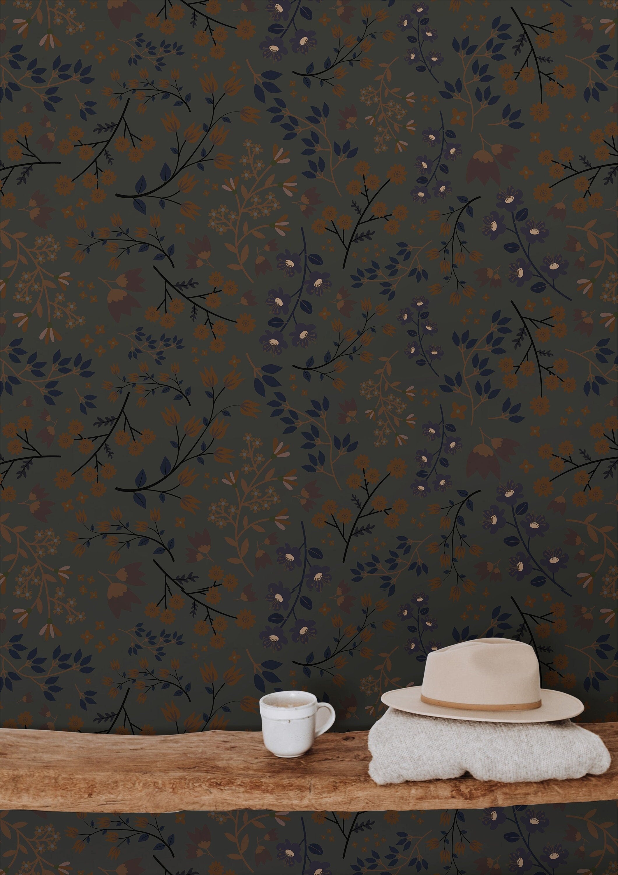 Faded Forest Floor - Wallpaper Peel and Stick Wallpaper Natural Dark M ...