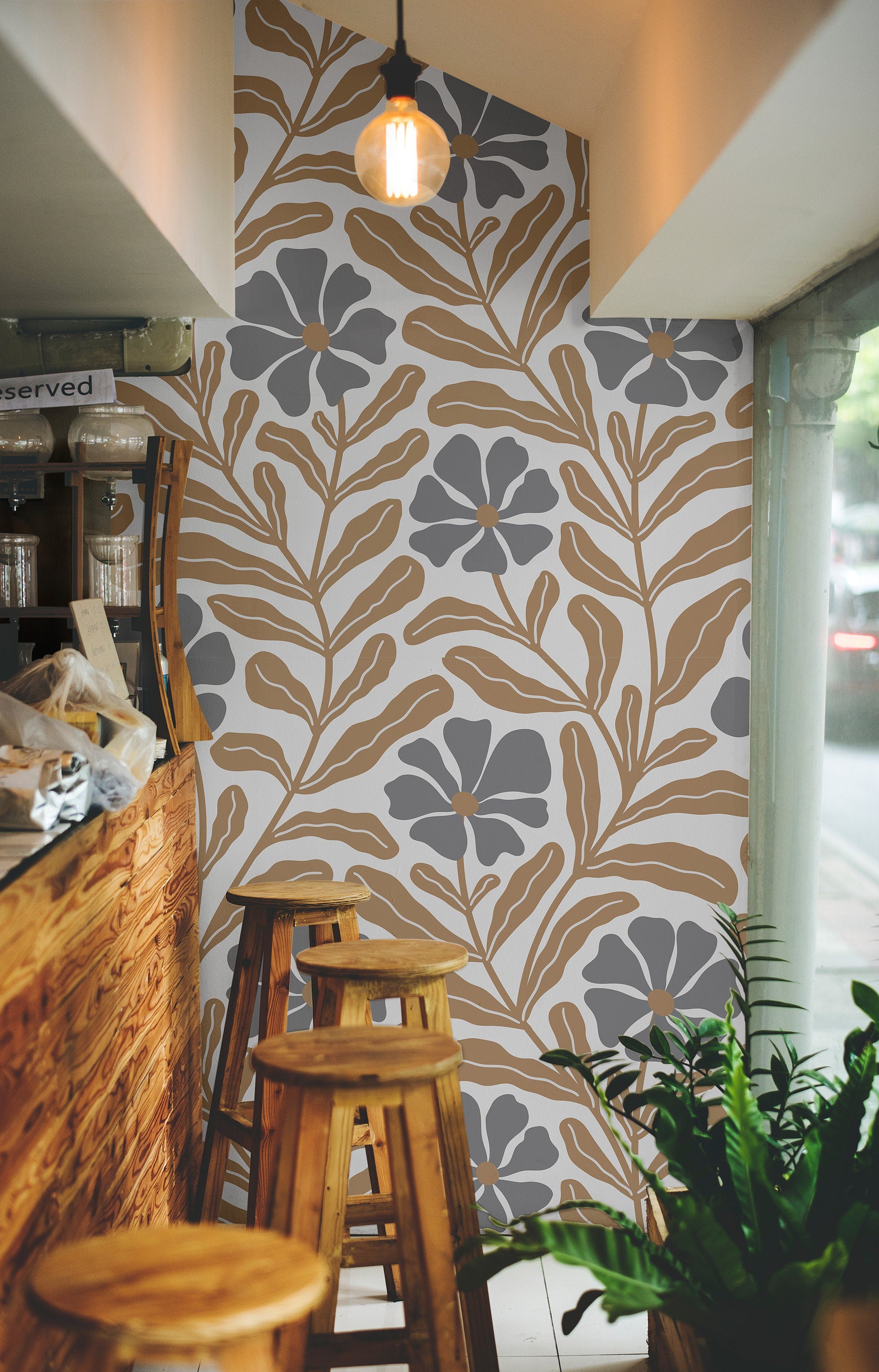 Wallpaper Peel and Stick Wallpaper Abstract Golden Grays Large Floral ...