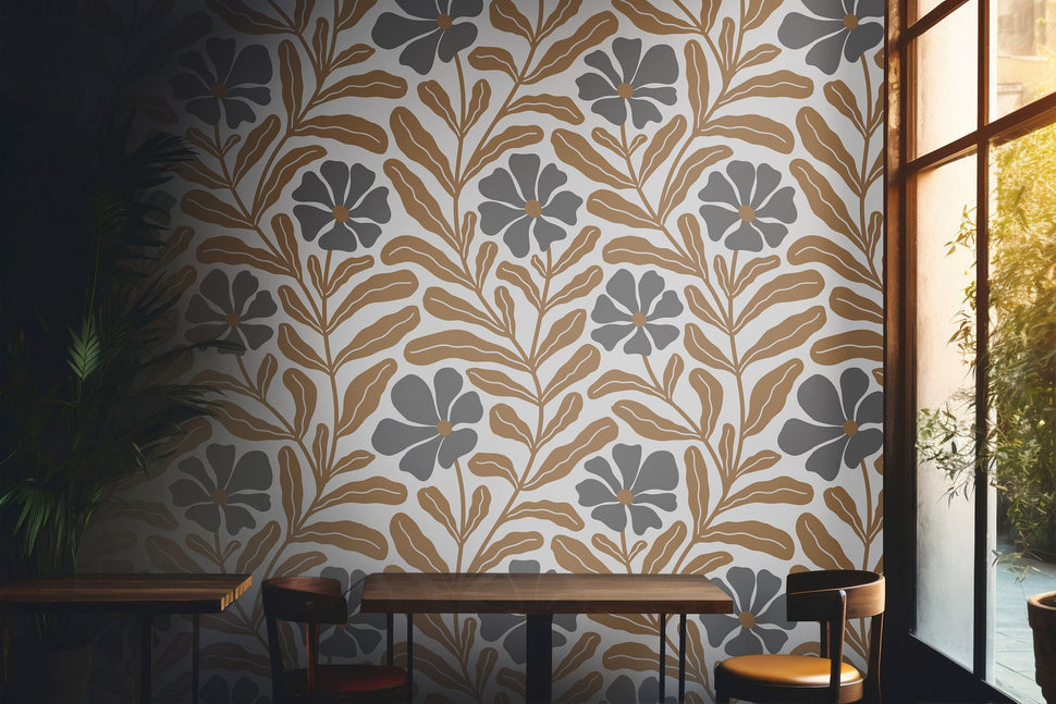 Wallpaper Peel and Stick Wallpaper Abstract Golden Grays Large Floral ...